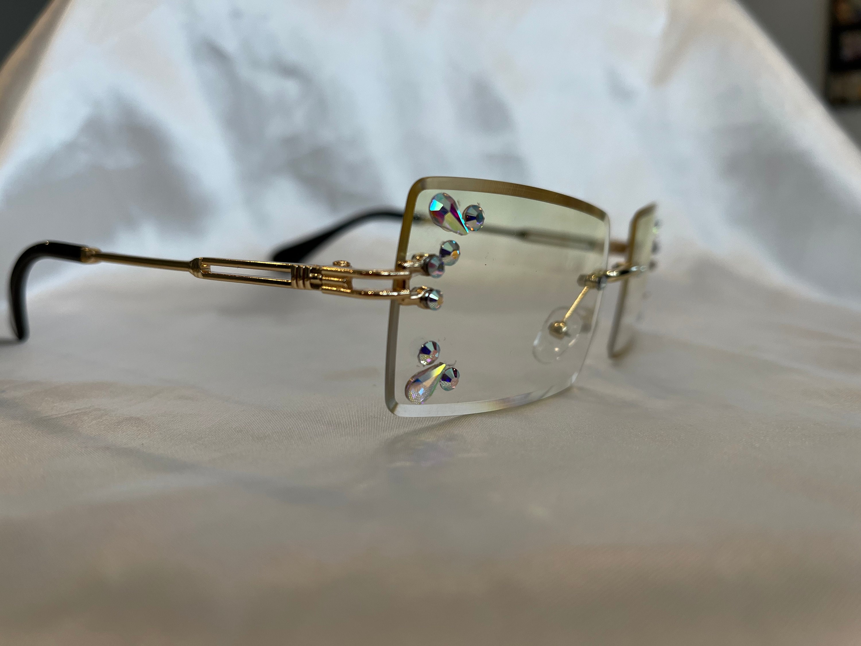Swarovski Crystal Embellished, Unique Square Frame Clear Lens, Gold ...