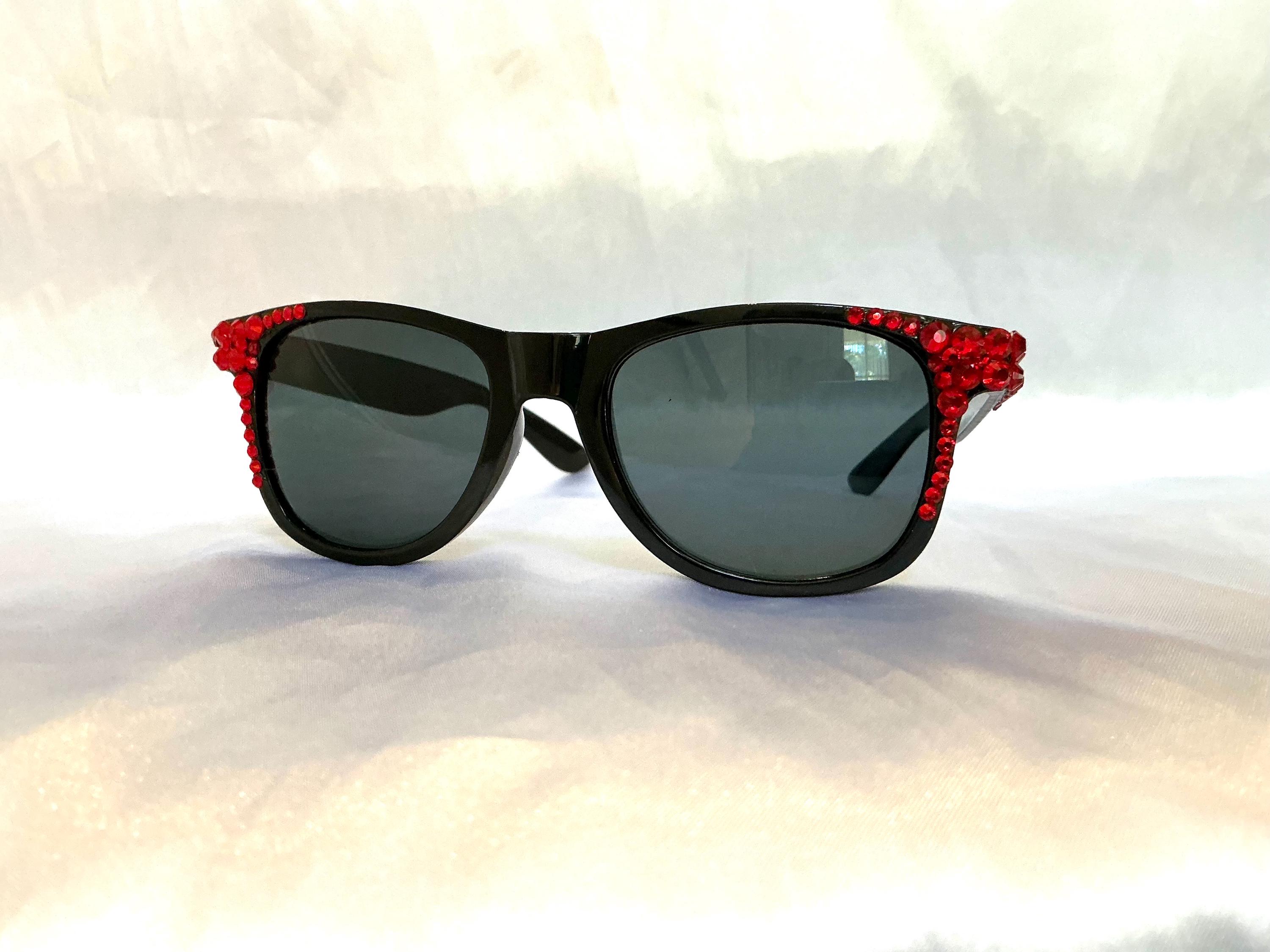 Black Frame, Black Lens, Wayfarers. Red, Swarovski Crystal Embellished ...