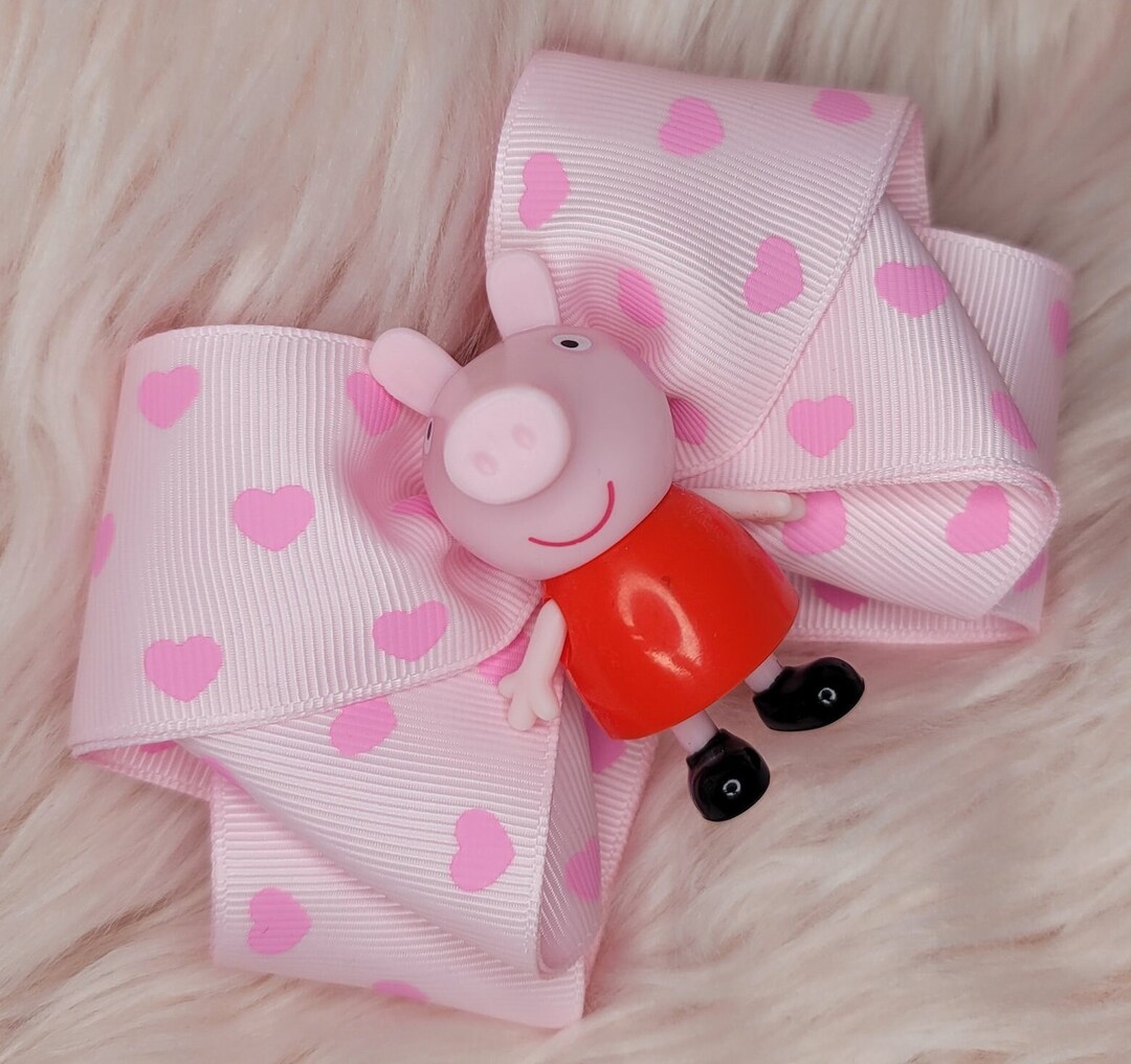 Peppa Pig Hair Bow (large Size) Heart Ribbon - Etsy