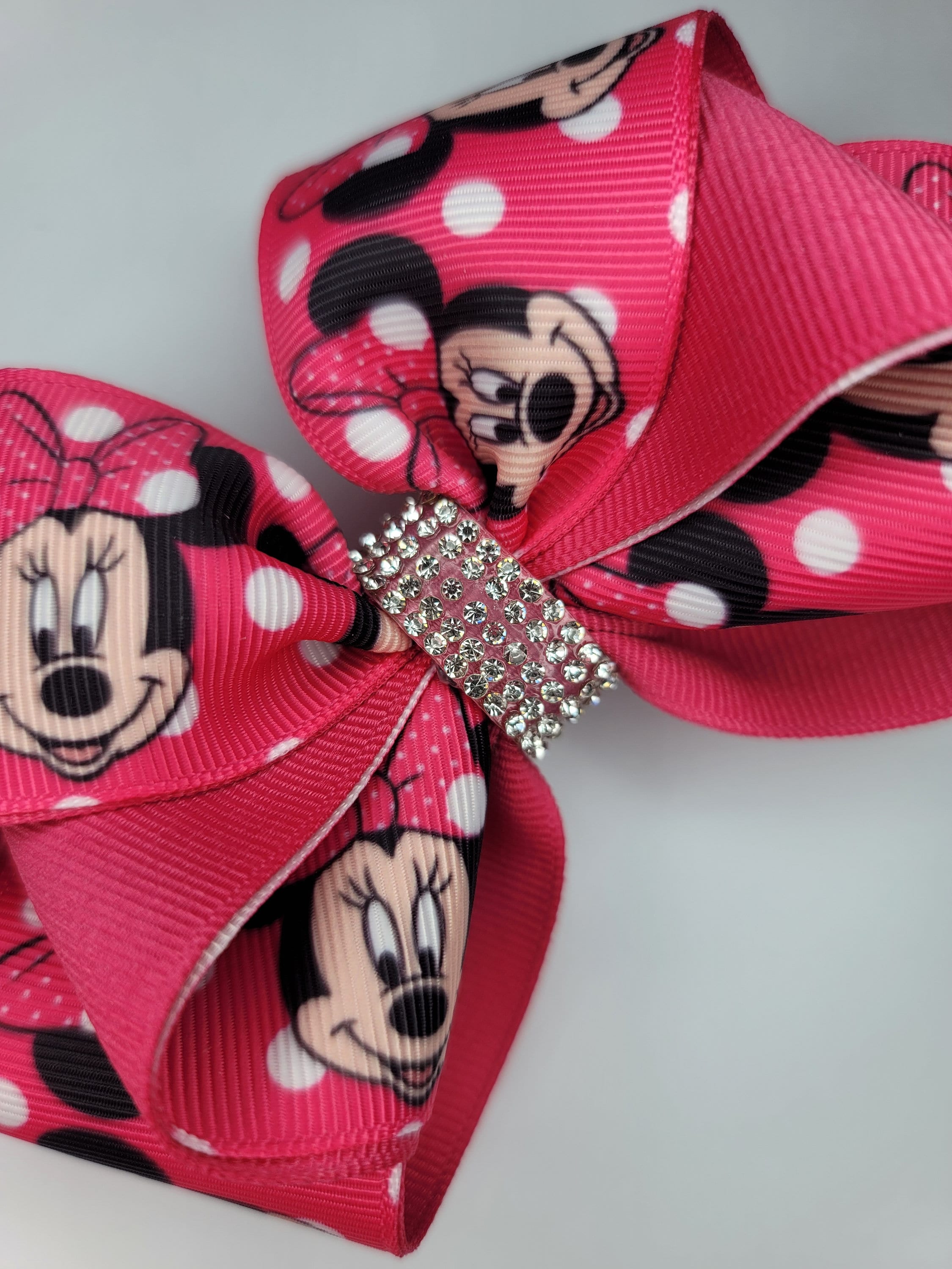 Pink Minnie Mouse Hair Bow With Polka Dots and Rhinestones in - Etsy