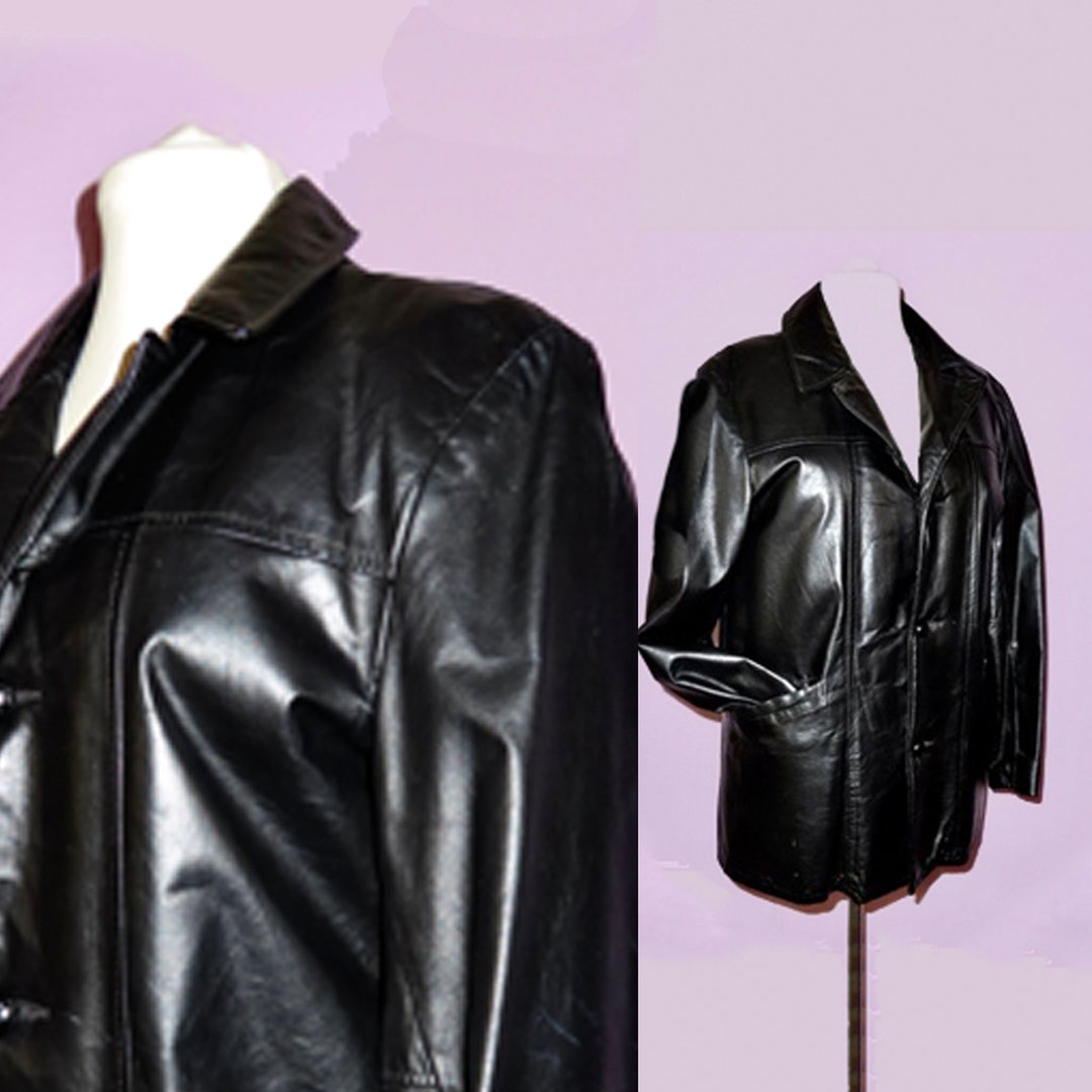 Classic 70s Leather Jacket Black Vintage 1960s 80s 90s Car Coat Retro ...