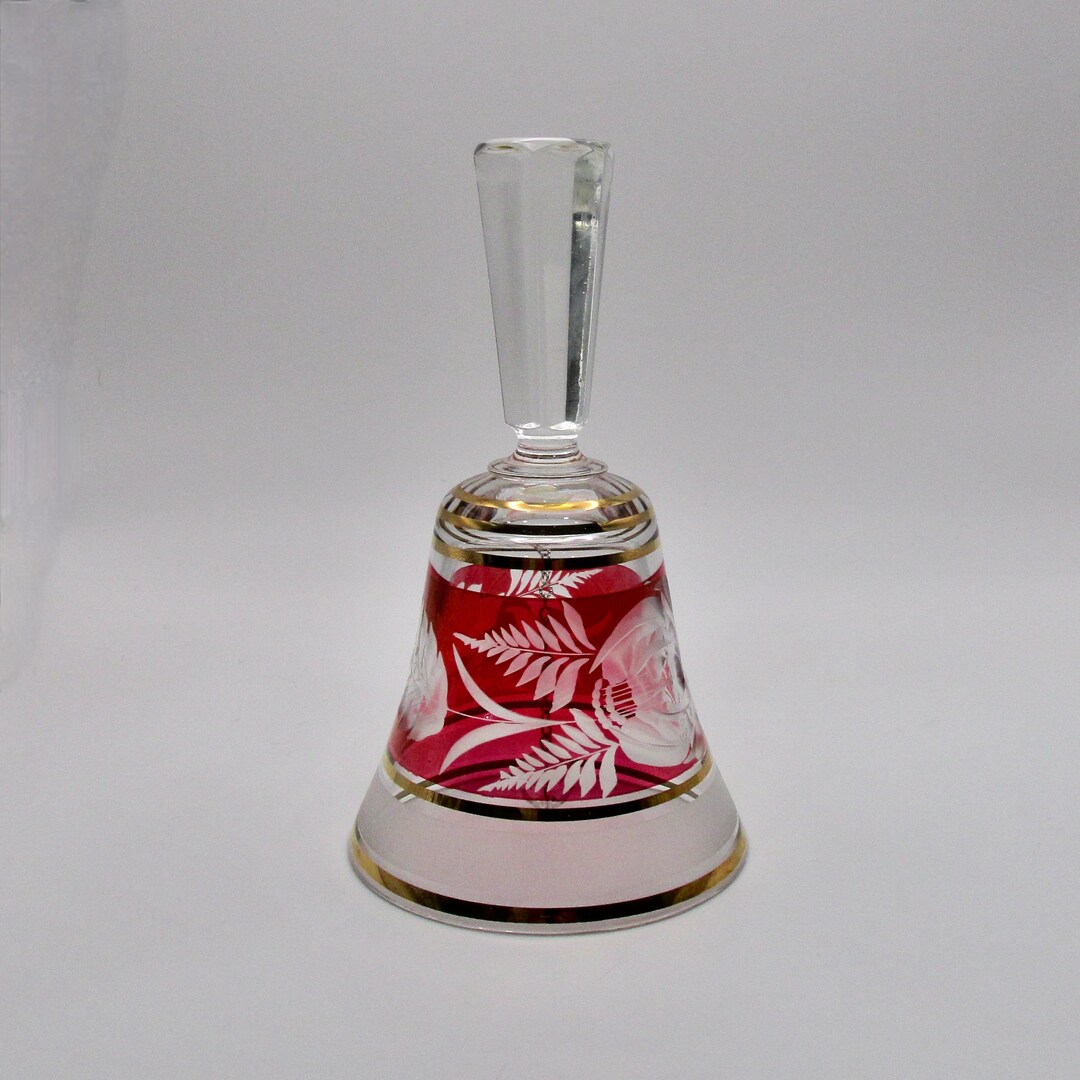 Vintage Bells Retro 1990s Glass Etched Hand Painted Gold Trim Red Gift ...