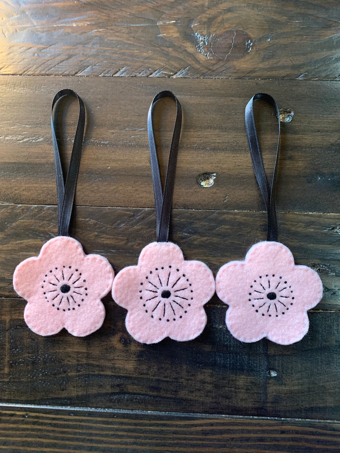 Hand Embroidered Cherry Blossom Ornaments, Set of 3 - Etsy