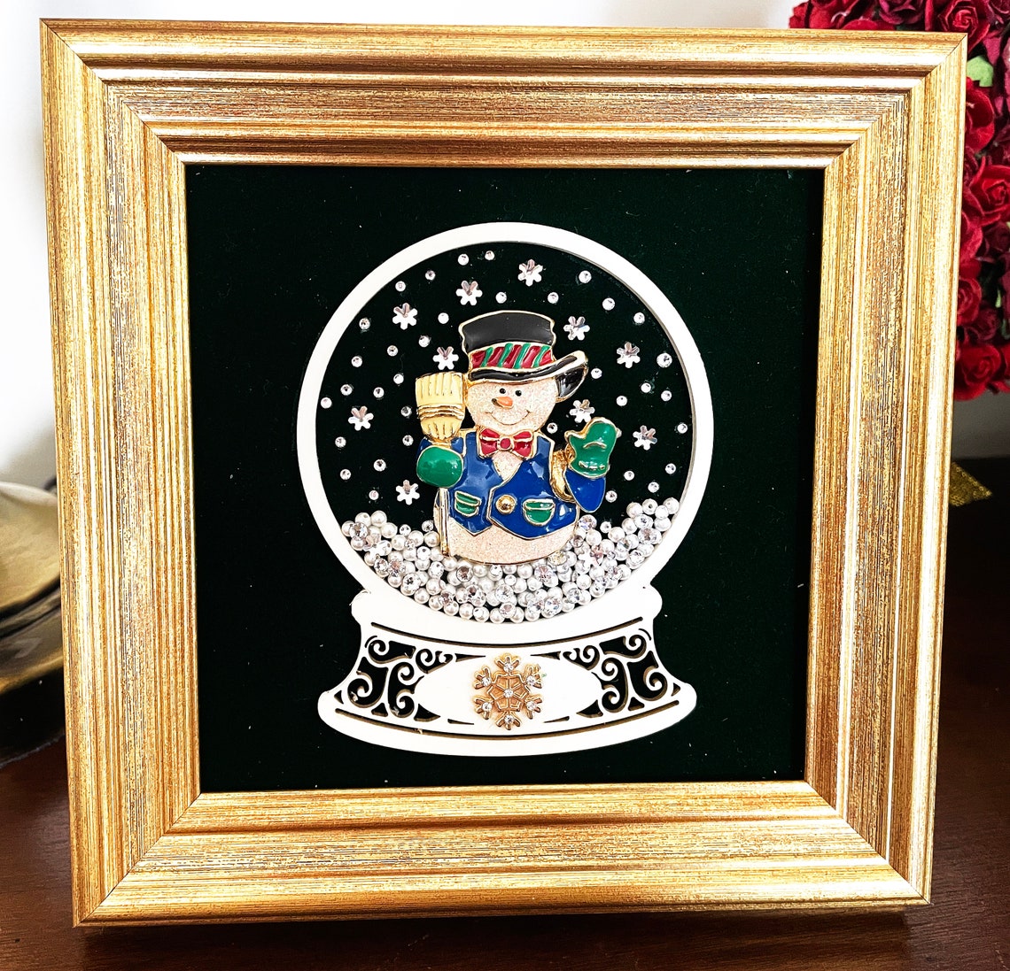 Waving Snowman Snowglobe Artwork With Swarovski Snowflake - Etsy
