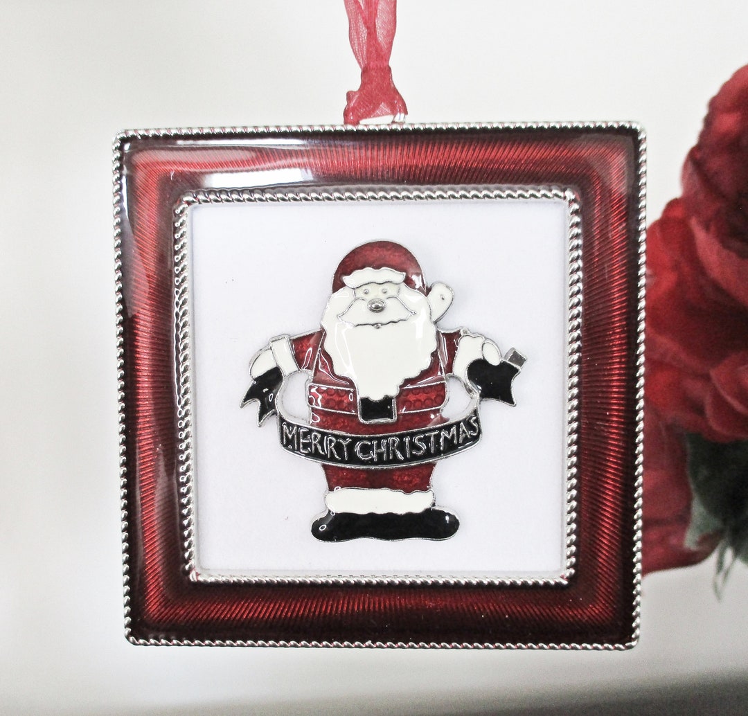Red Metal Picture Frame Christmas Ornament With Santa Claus - Etsy