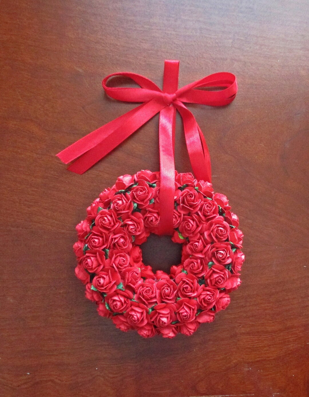Mulberry Paper Roses Wreath, RED, 4 Diameter With Satin Ribbon Hanger ...