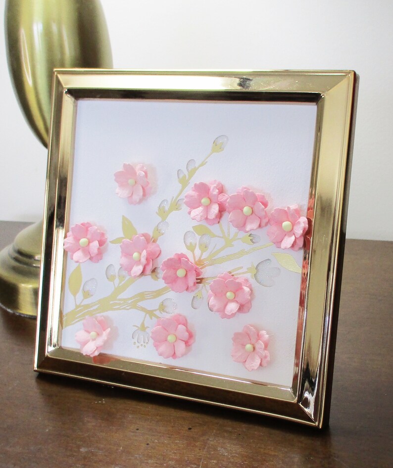 Pink Mulberry Paper Cherry Blossoms, Gold Frame - Etsy