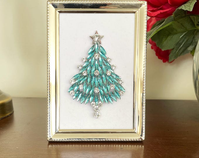 Blue Topaz and Clear Rhinestone Christmas Tree, Silver Frame - Etsy
