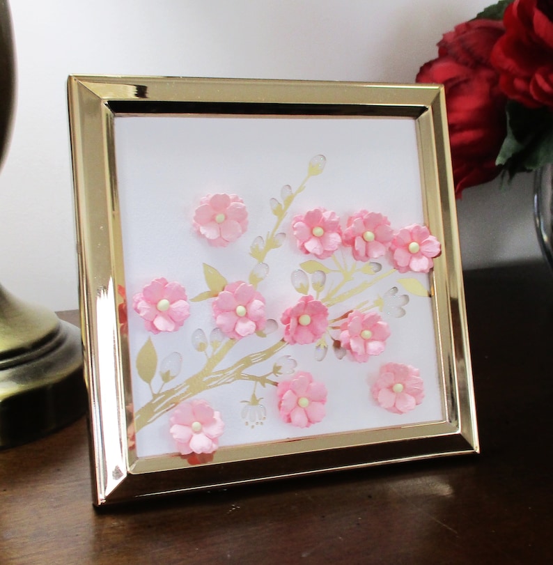 Pink Mulberry Paper Cherry Blossoms, Gold Frame - Etsy