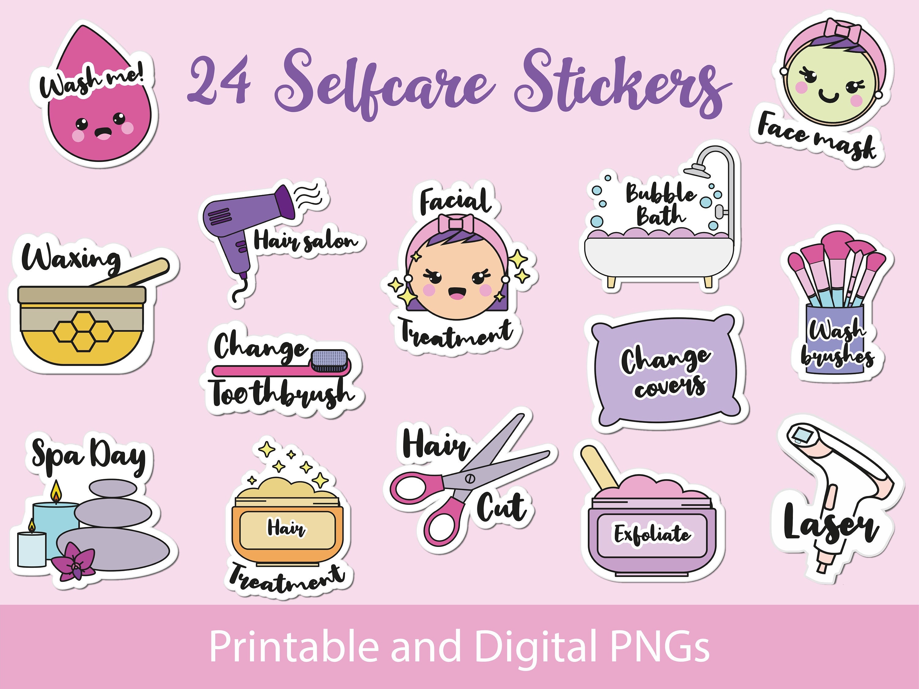 24 Beauty and Selfcare Stickers - Digital and Printable - Etsy