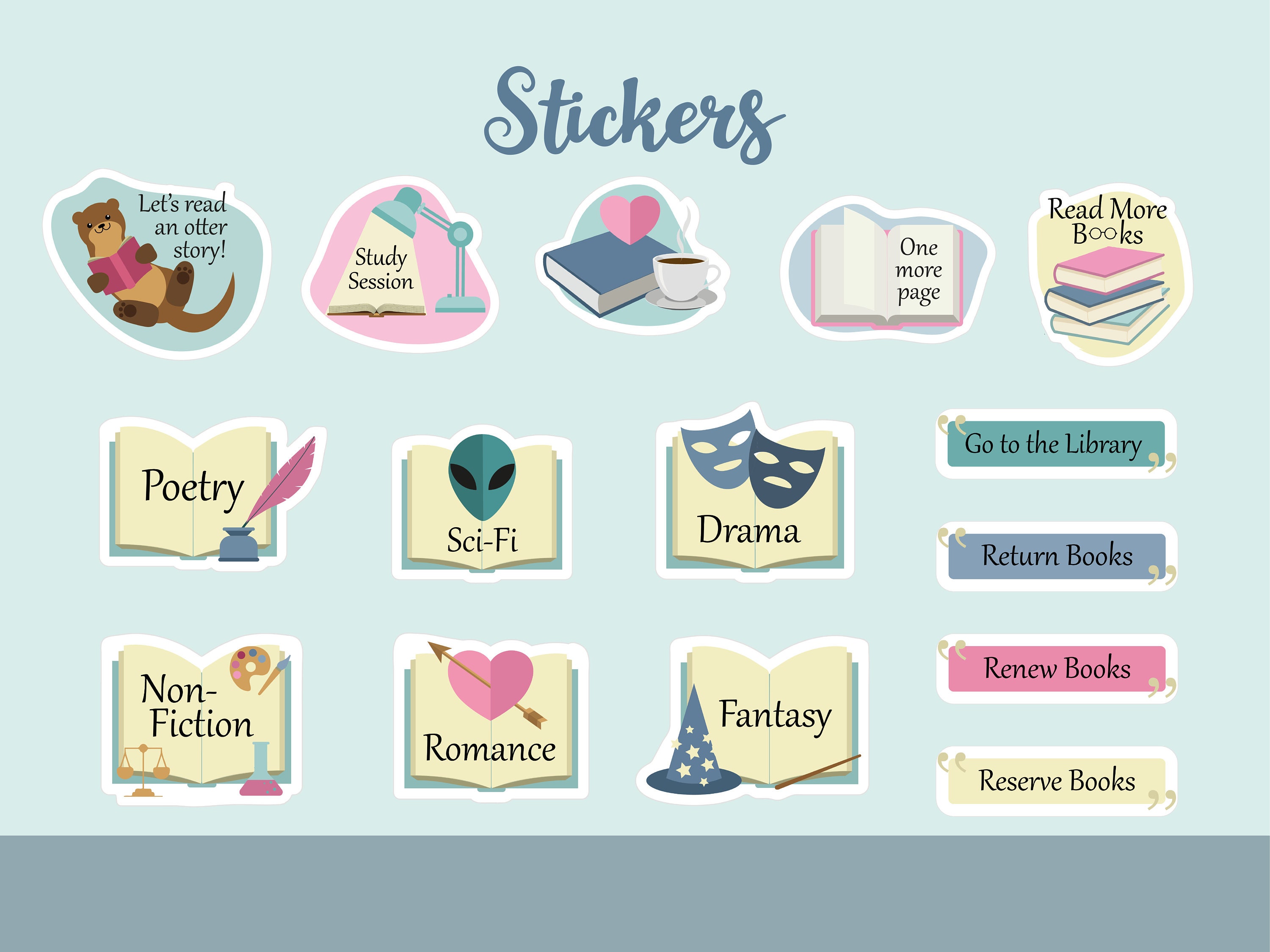 Book Reading Stickers - Digital Stickers - Printable Stickers ...