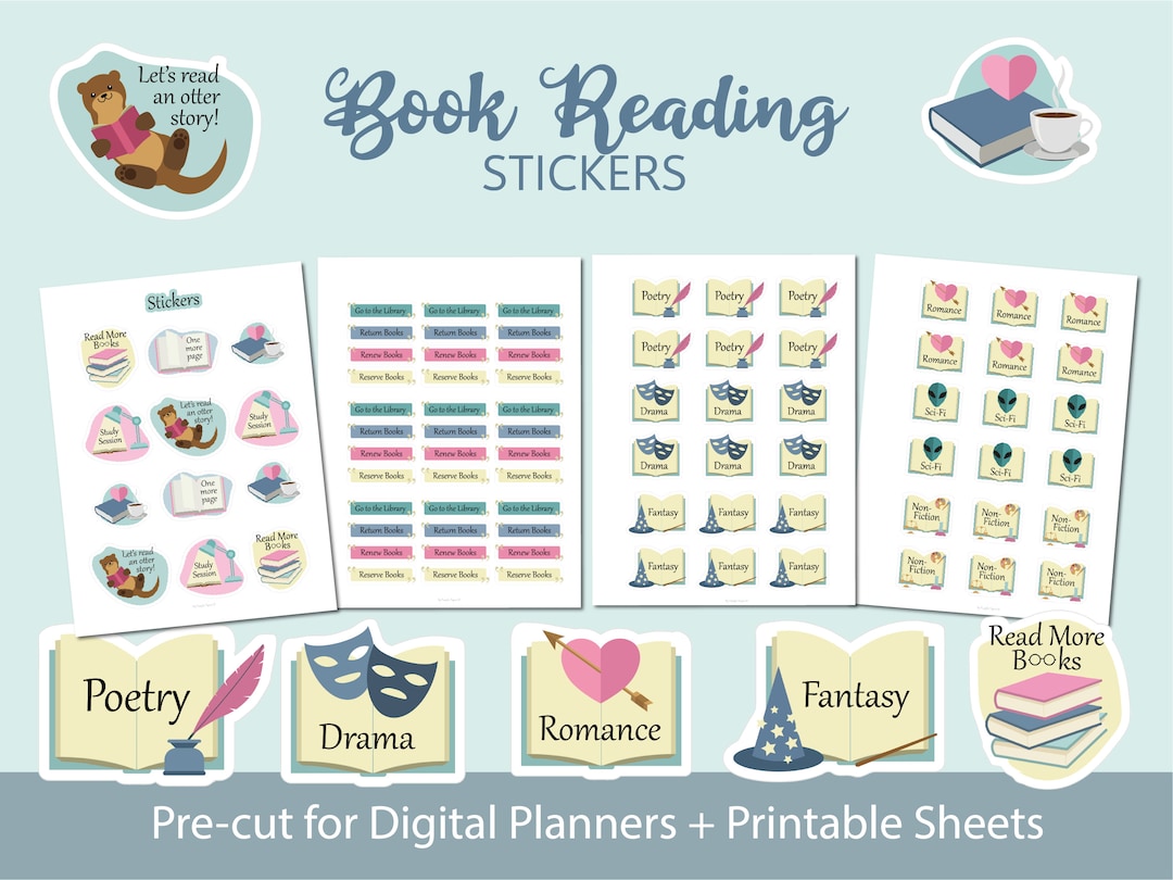 Book Reading Stickers Digital Stickers Printable Stickers Pegatinas - Etsy