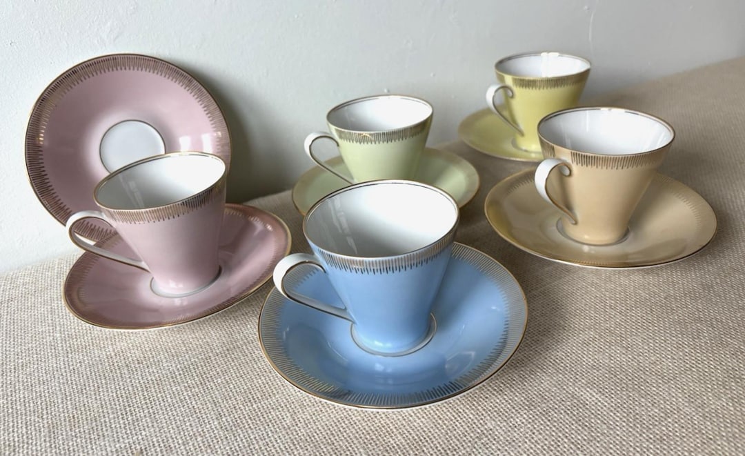 Vintage 1950 Tirschenreuth Bavaria Pastel & Gold Porcelain Tea / Coffee ...