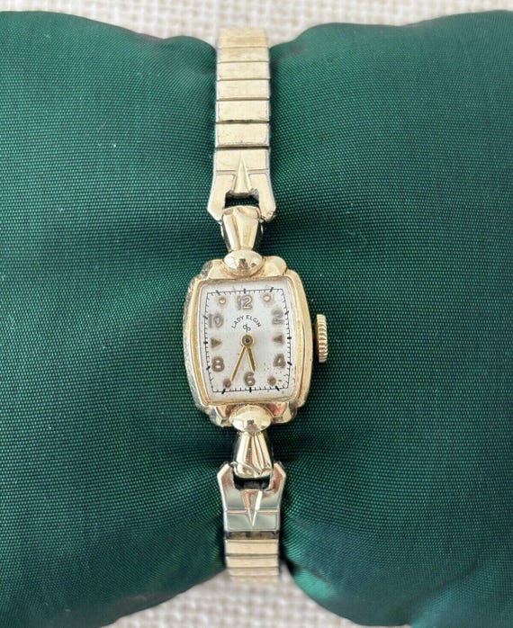 Vintage 1950s Lady Elgin 14k Gold case wrist Watch wi… - Gem
