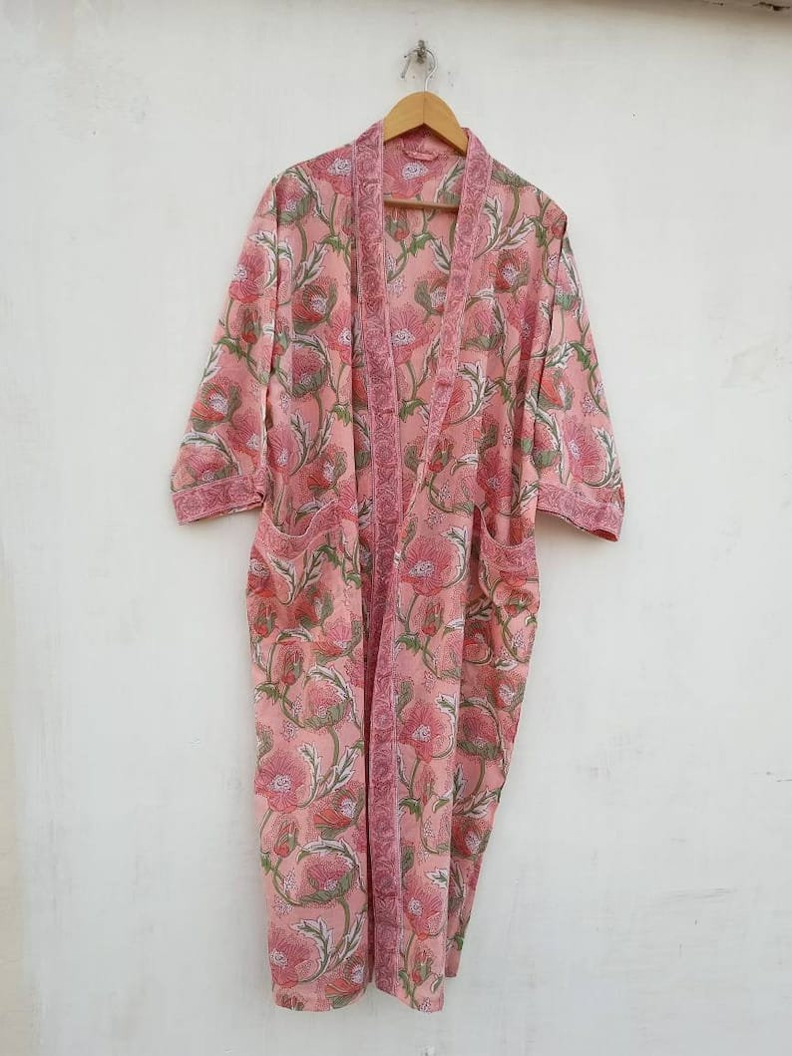 Elegant Cotton Kimono Robe: Indian Block Print Loungewear - Etsy