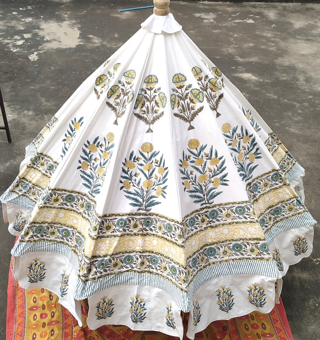 Parasol, Floral Cotton Umbrella, Hand Block Print Parasol, Hand Block ...