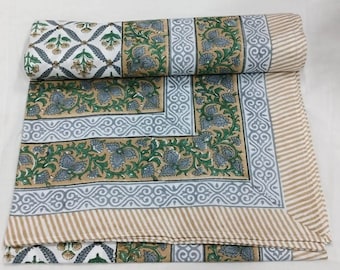 Sage Green Floral Tablecloth, Block Printed Tablecloth, Cotton Table ...
