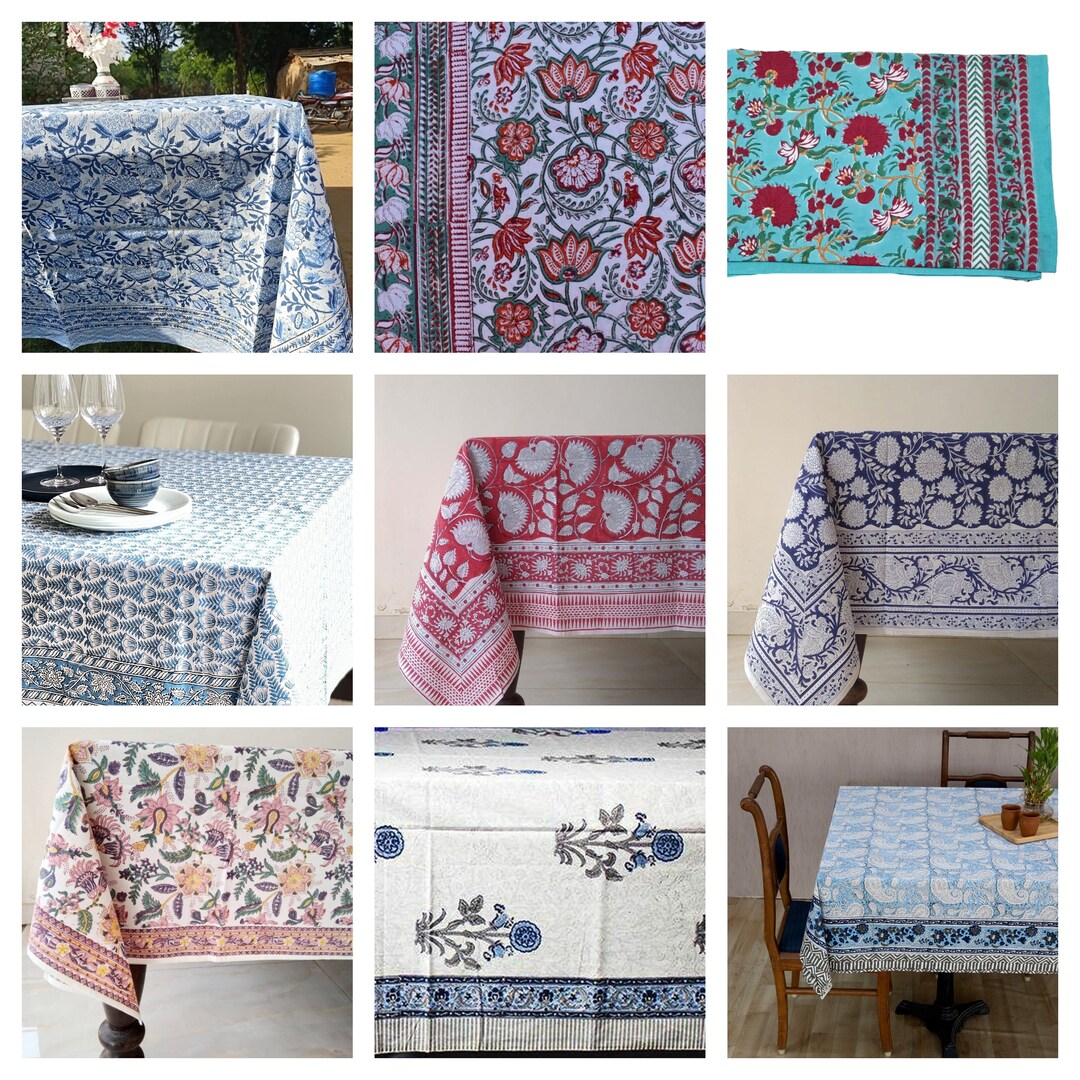 Indian Block Print Tablecloth, Floral Cotton Table Cover, Floral ...