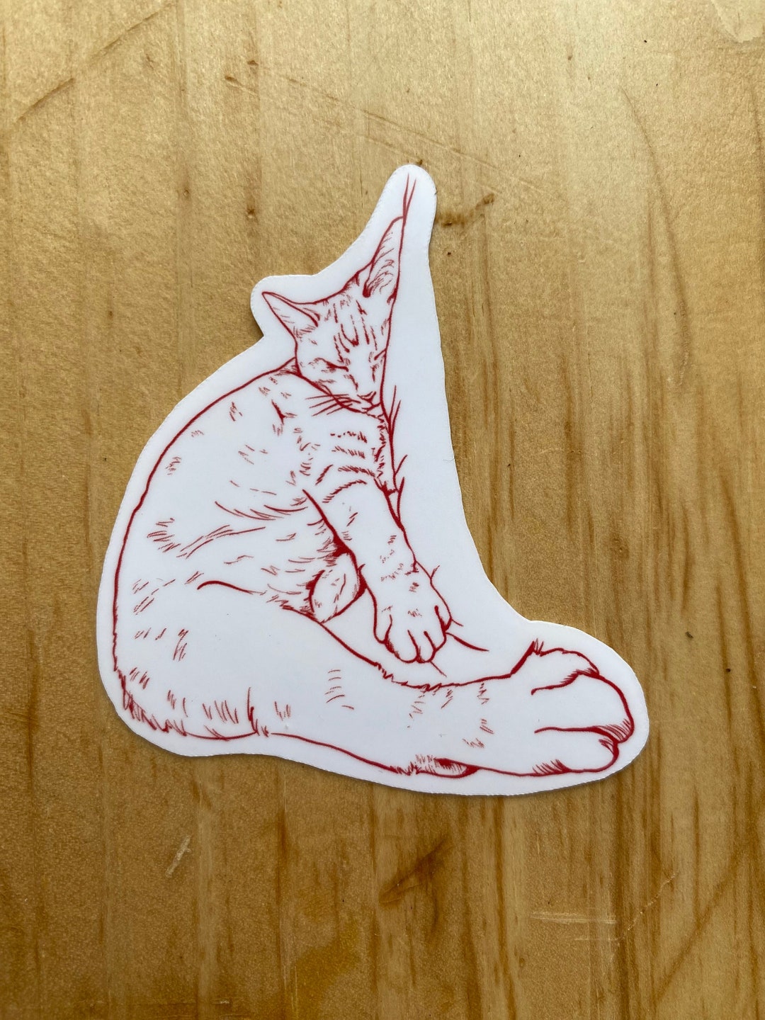 Sleeping Cat Sticker Line Art Illustration Vinyl Sticker Cute Cat - Etsy
