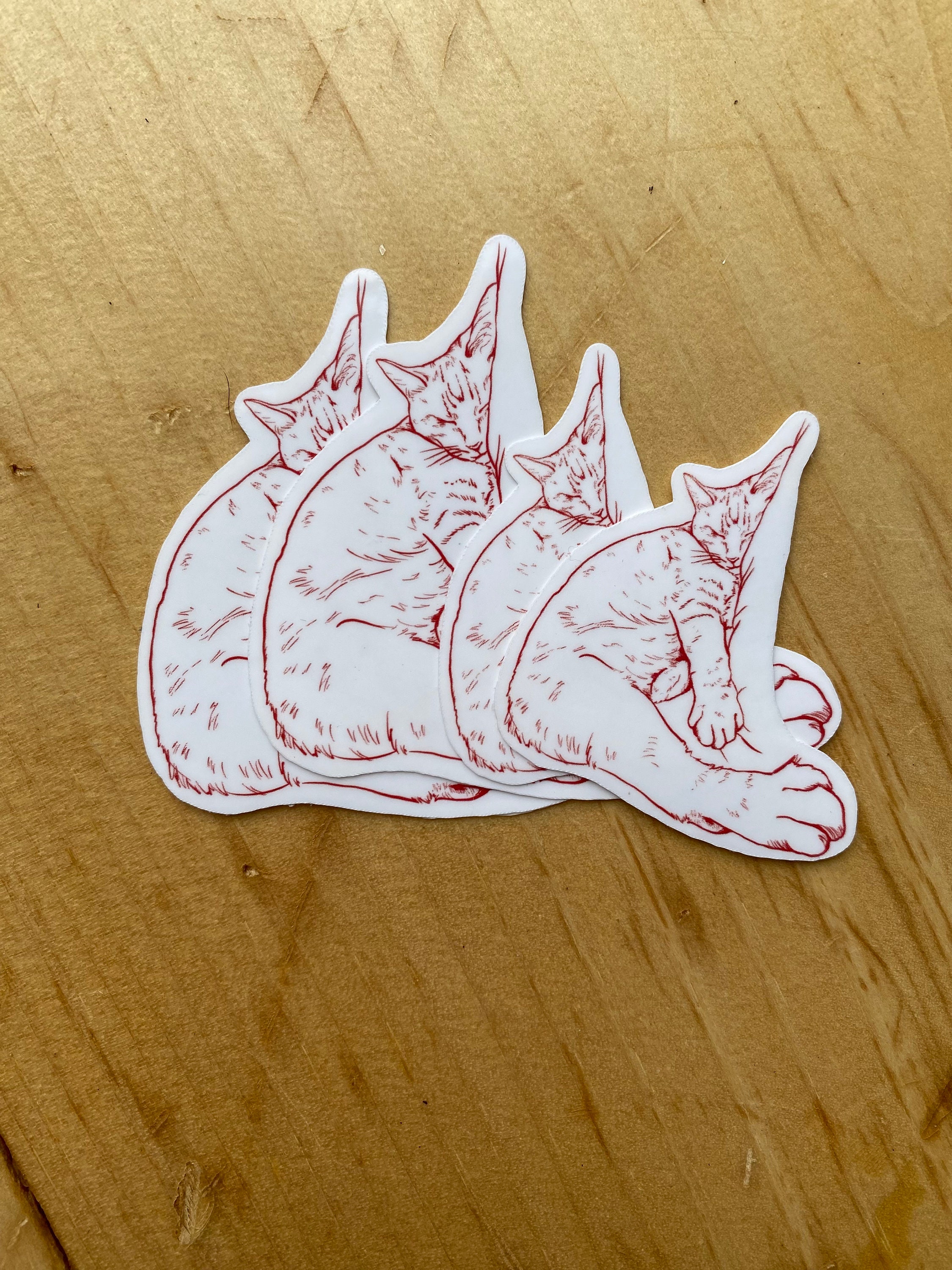 Sleeping Cat Sticker Line Art Illustration Vinyl Sticker Cute Cat - Etsy