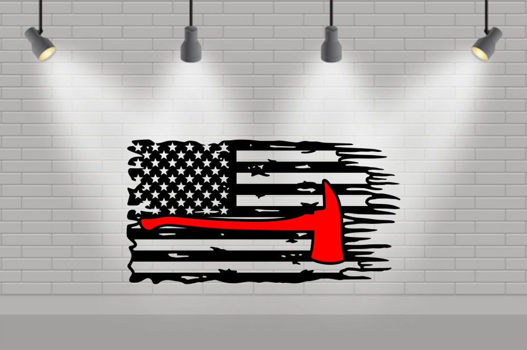 Tattered Flag/red Line/fire Department/firefighter/metal Sign/home ...