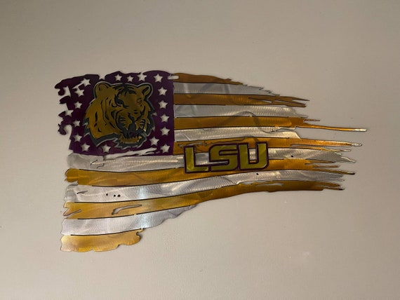 LSU Tattered Flag-geaux Tigers-college Sports Home Decor | Etsy