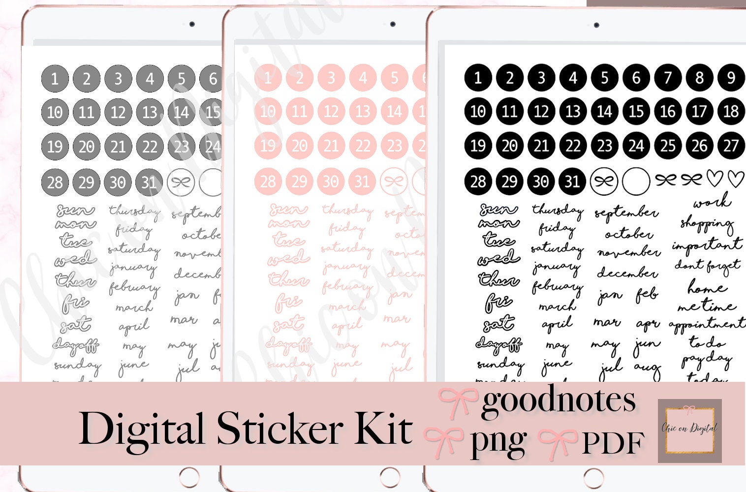 Digital Planner Dates Days Months Stickers, Goodnotes Stickers, iPad ...