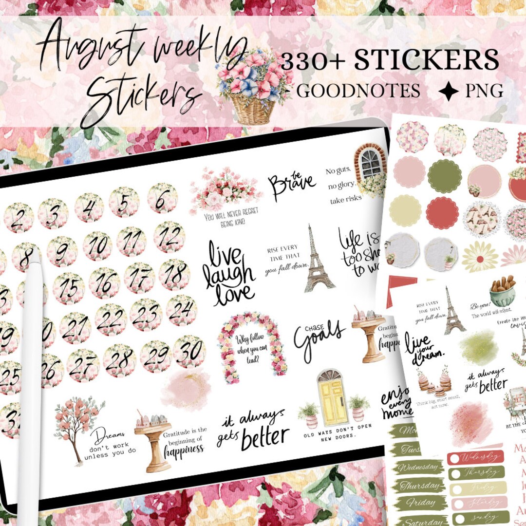 August GOODNOTES STICKERS, Digital Stickers Monthly, Paris Digital ...