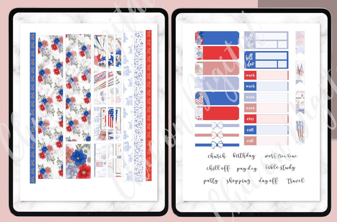 JULY 4th GOODNOTES STICKERS, Independence Day Digital Planner Stickers ...