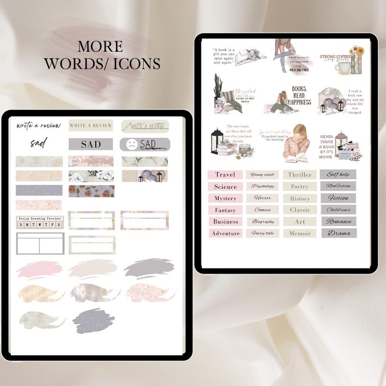 Digital Stickers for Reading Journal Bookish Goodnotes Widgets ...