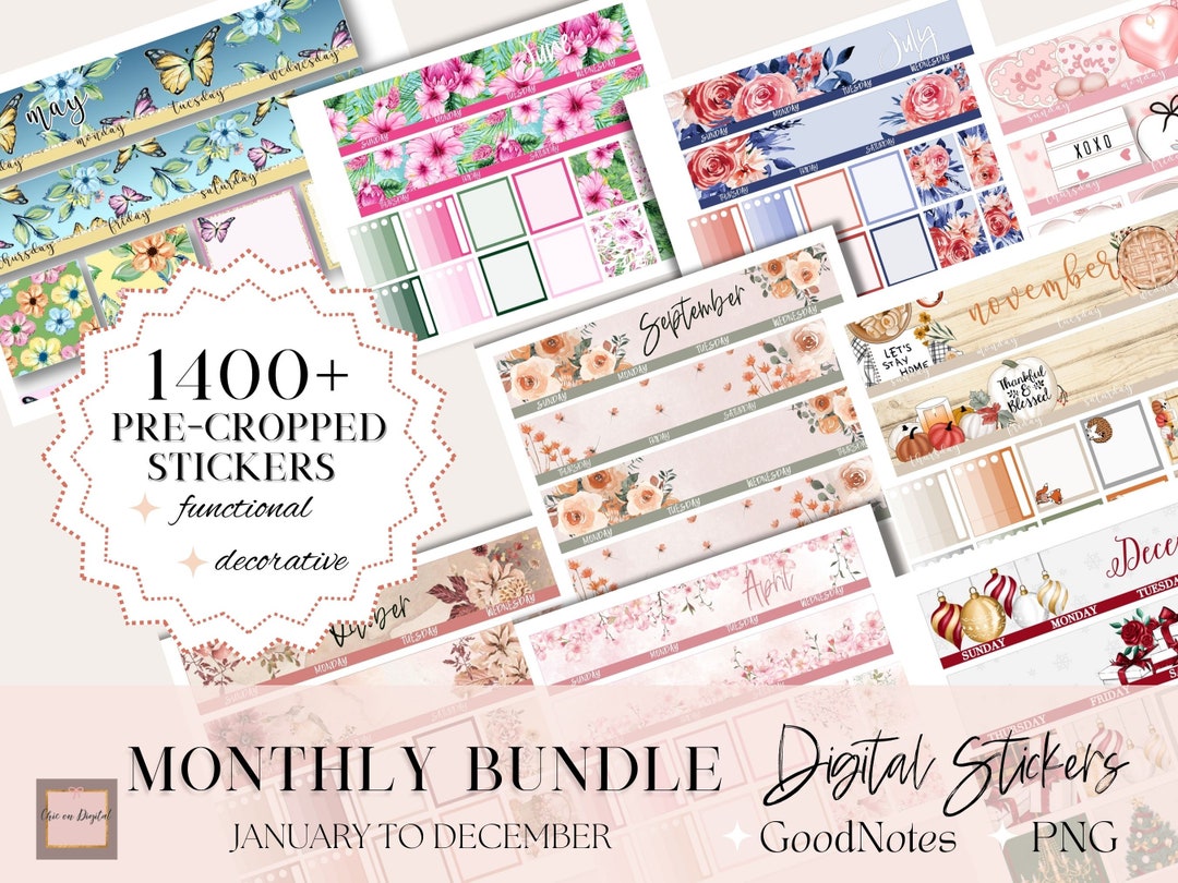 Digital Monthly Sticker Bundle, June Goodnotes Monthly Goodnotes Pack ...