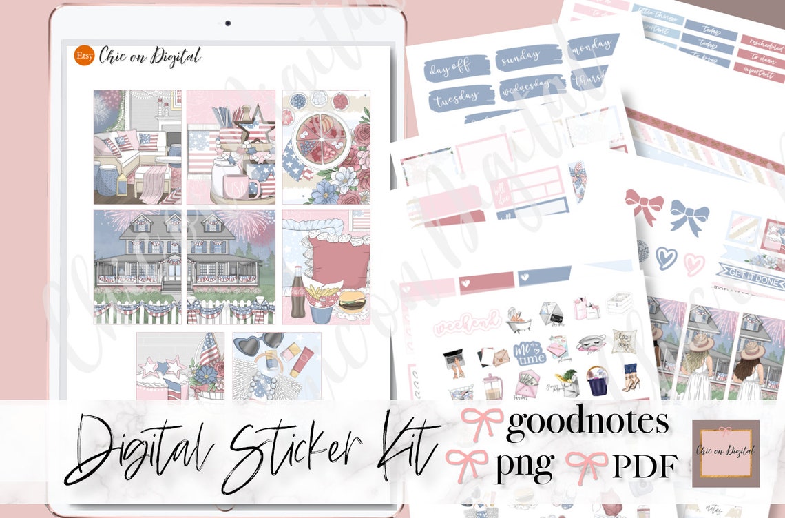 JULY MONTHLY KIT Digital Stickers July 4th Goodnotes - Etsy