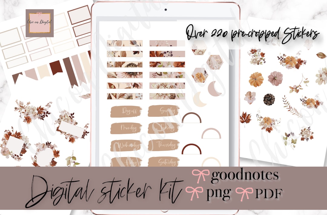 FALL Floral GOODNOTES STICKERS, Fall Box Digital Stickers, Functional ...
