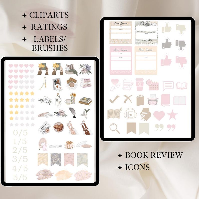 Digital Stickers for Reading Journal Bookish Goodnotes Widgets ...