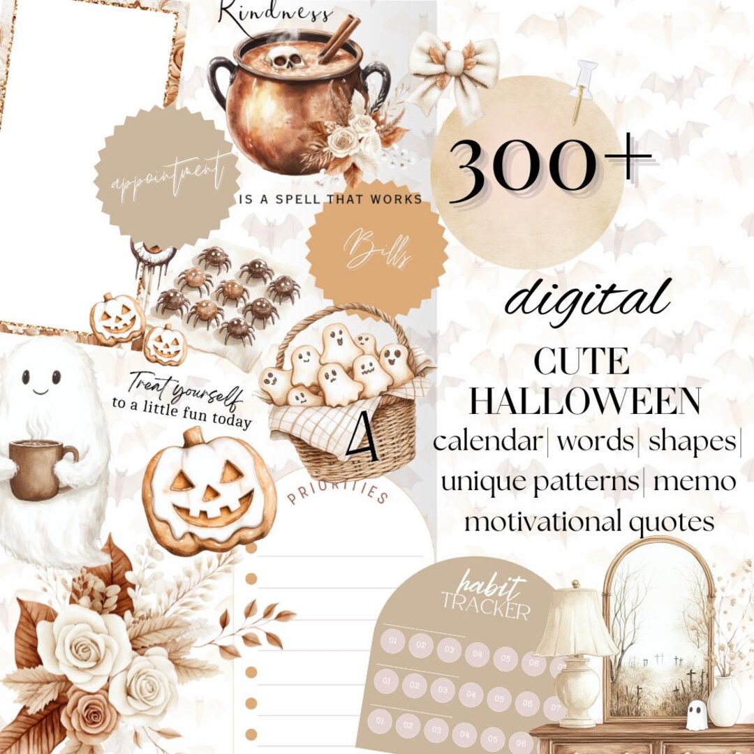 Cute Halloween Goodnotes Stickers for October, Digital Stickers Bundle ...