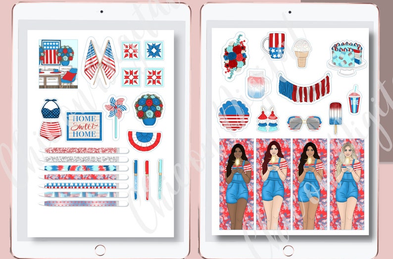 GOODNOTES STICKERS July 4th Digital Planner Stickers | Etsy