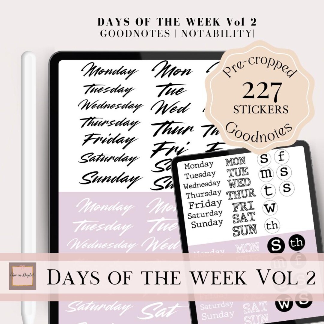 Digital Days of the Week Goodnotes Essentials Digital Planner Stickers ...