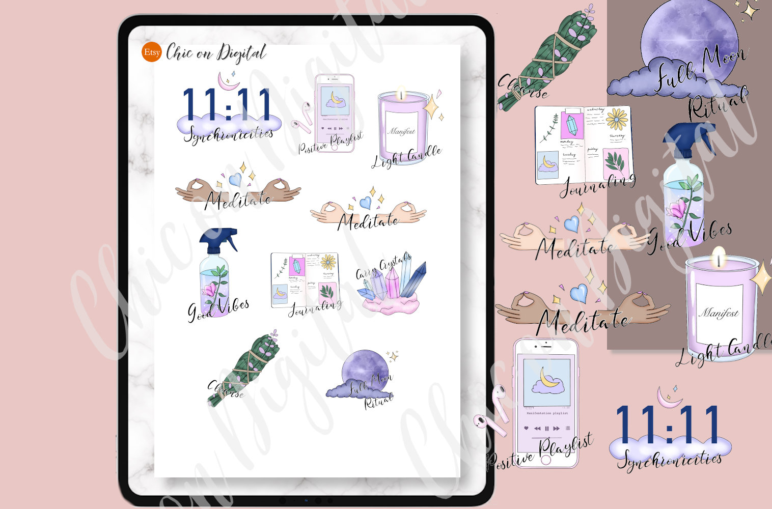 MANIFEST GOODNOTES STICKERS, Full Moon Digital Stickers, Pre-cropped ...