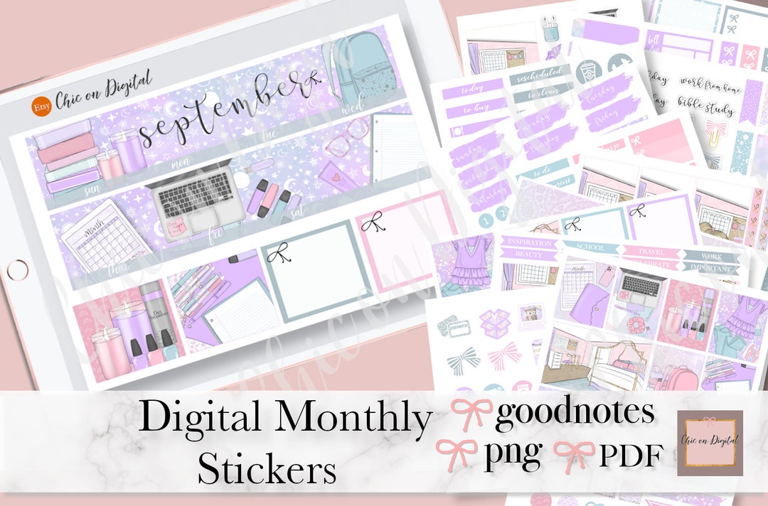 SEPTEMBER MONTHLY Digital Stickers, Back to School Goodnotes Stickers ...