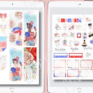 JULY MONTHLY KIT Digital Stickers, July 4th Goodnotes Planner Stickers ...