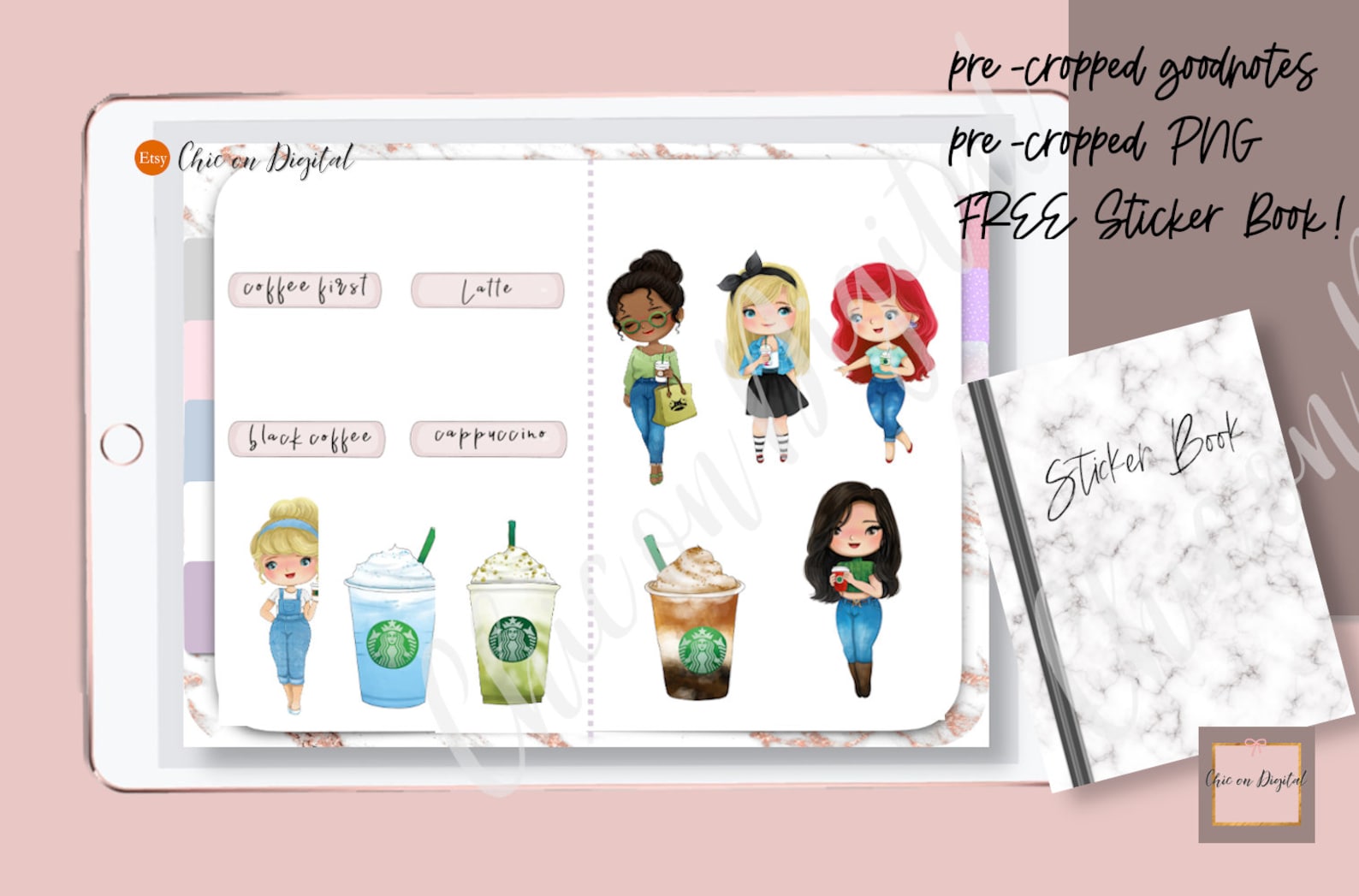 COFFEE GIRL DIGITAL Stickers, Princess Goodnotes Stickers, Pre-cropped ...