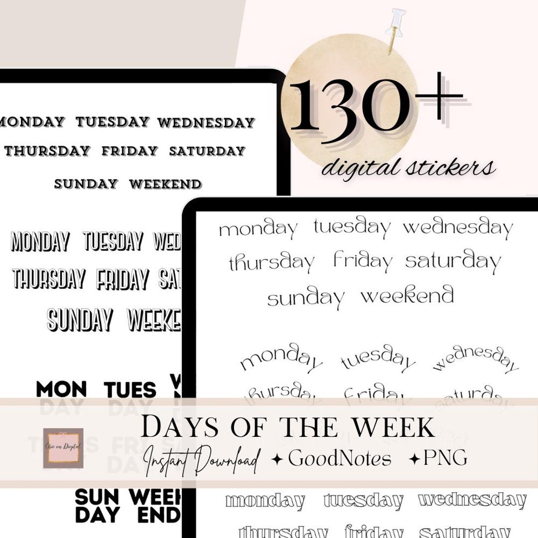 Digital Days of the Week Sticker Goodnotes Functional Sticker, Black ...