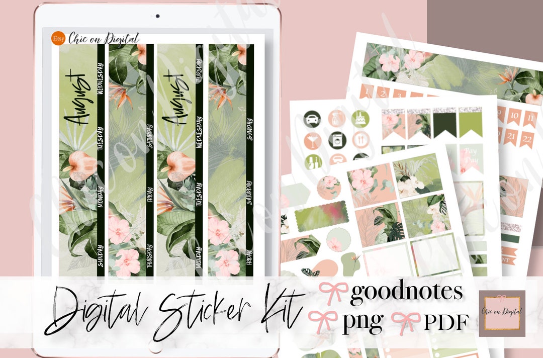 AUGUST MONTHLY KIT Digital Stickers, August Goodnotes Stickers, Summer ...