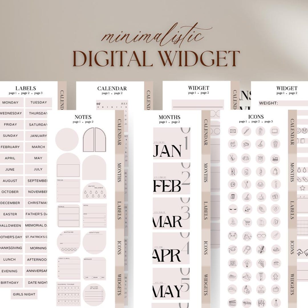 Widgets Digital Planner Stickers, Goodnotes Widget Minimalistic ...