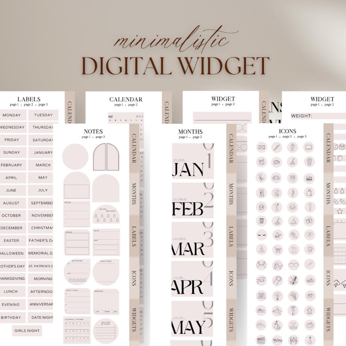 Widgets Digital Planner Stickers, Goodnotes Widget Minimalistic ...