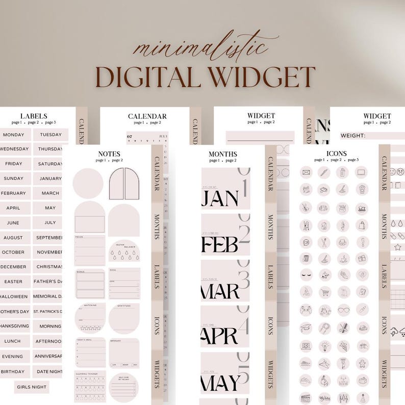 Widgets Digital Planner Stickers, Goodnotes Widget Minimalistic ...