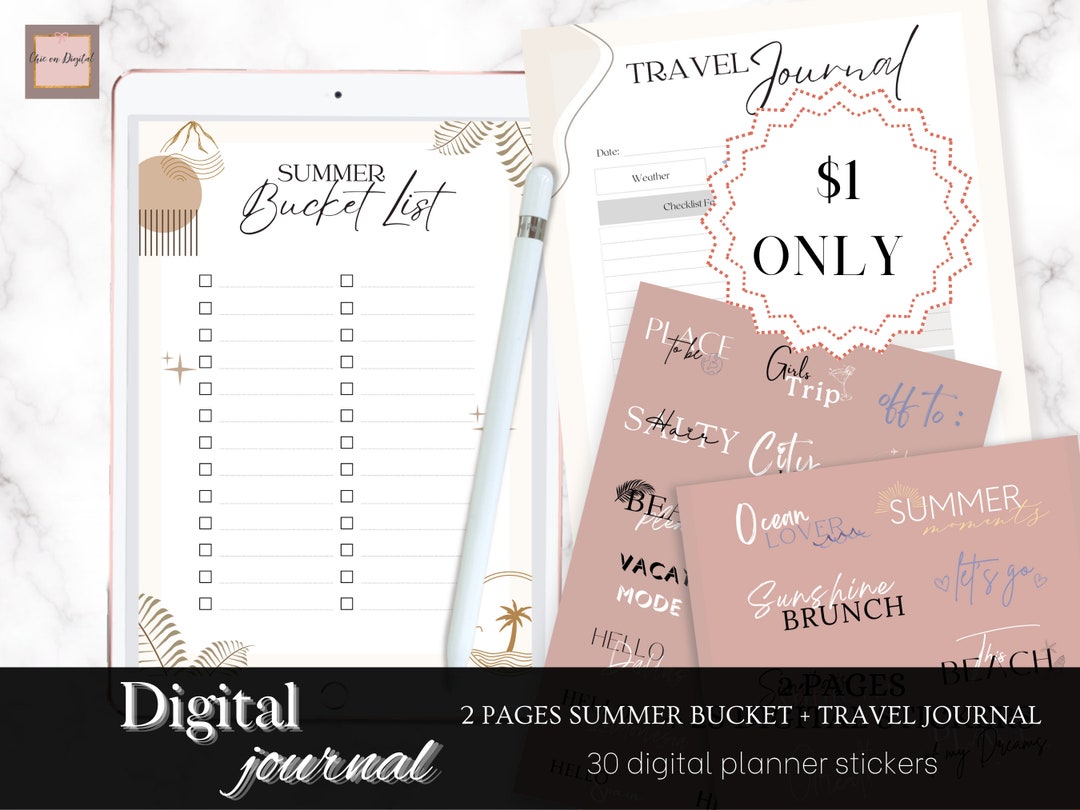 Summer Bucket List, Digital Travel Journal, Summer Goodnotes Stickers ...