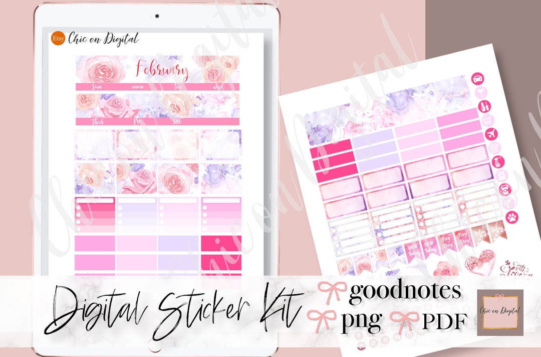 FEBRUARY MONTHLY KIT Digital Stickers, February Goodnotes Stickers ...