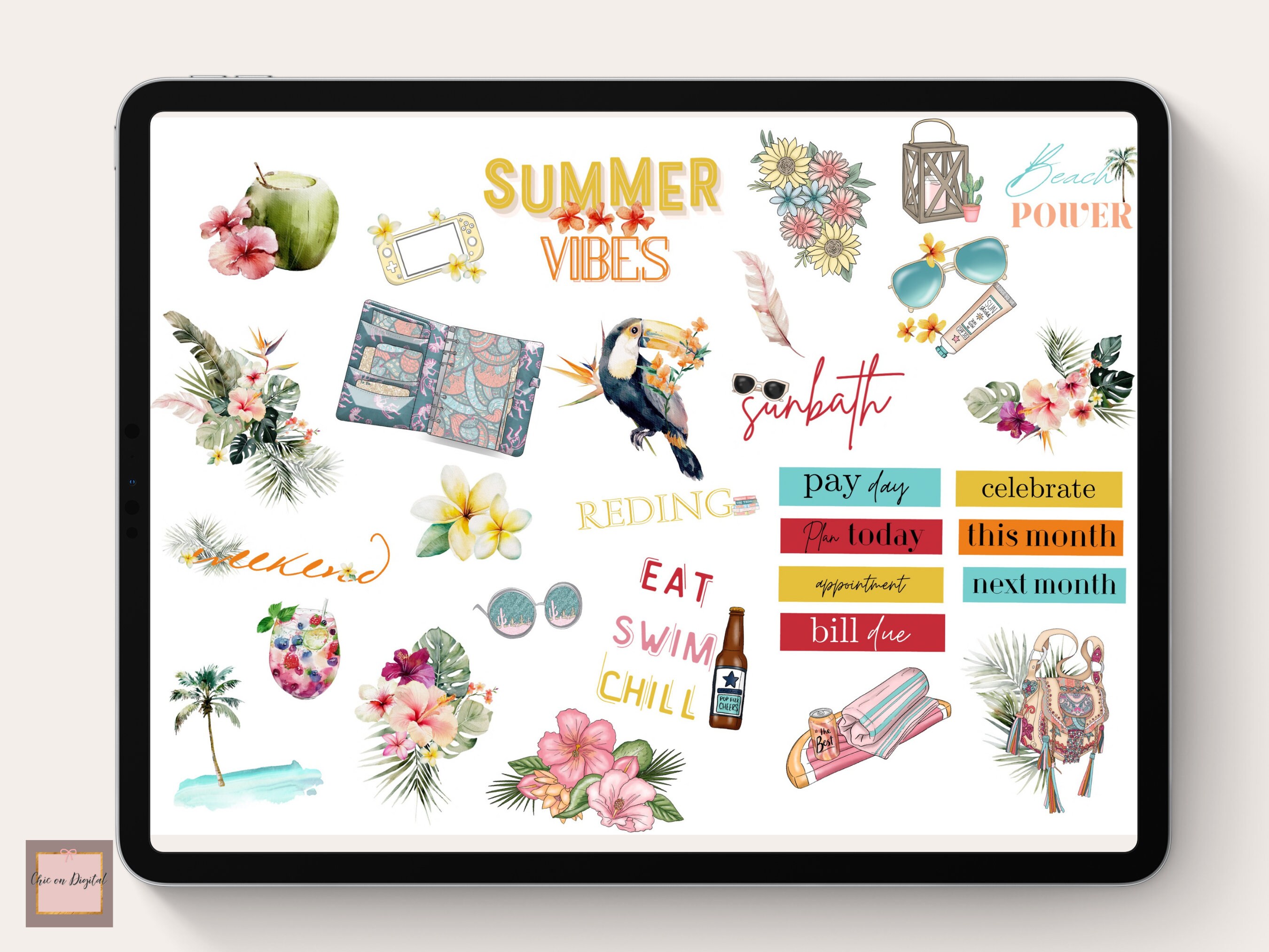 AUGUST DIGITAL PLANNER Stickers, Beach Goodnotes Sticker, Summer ...