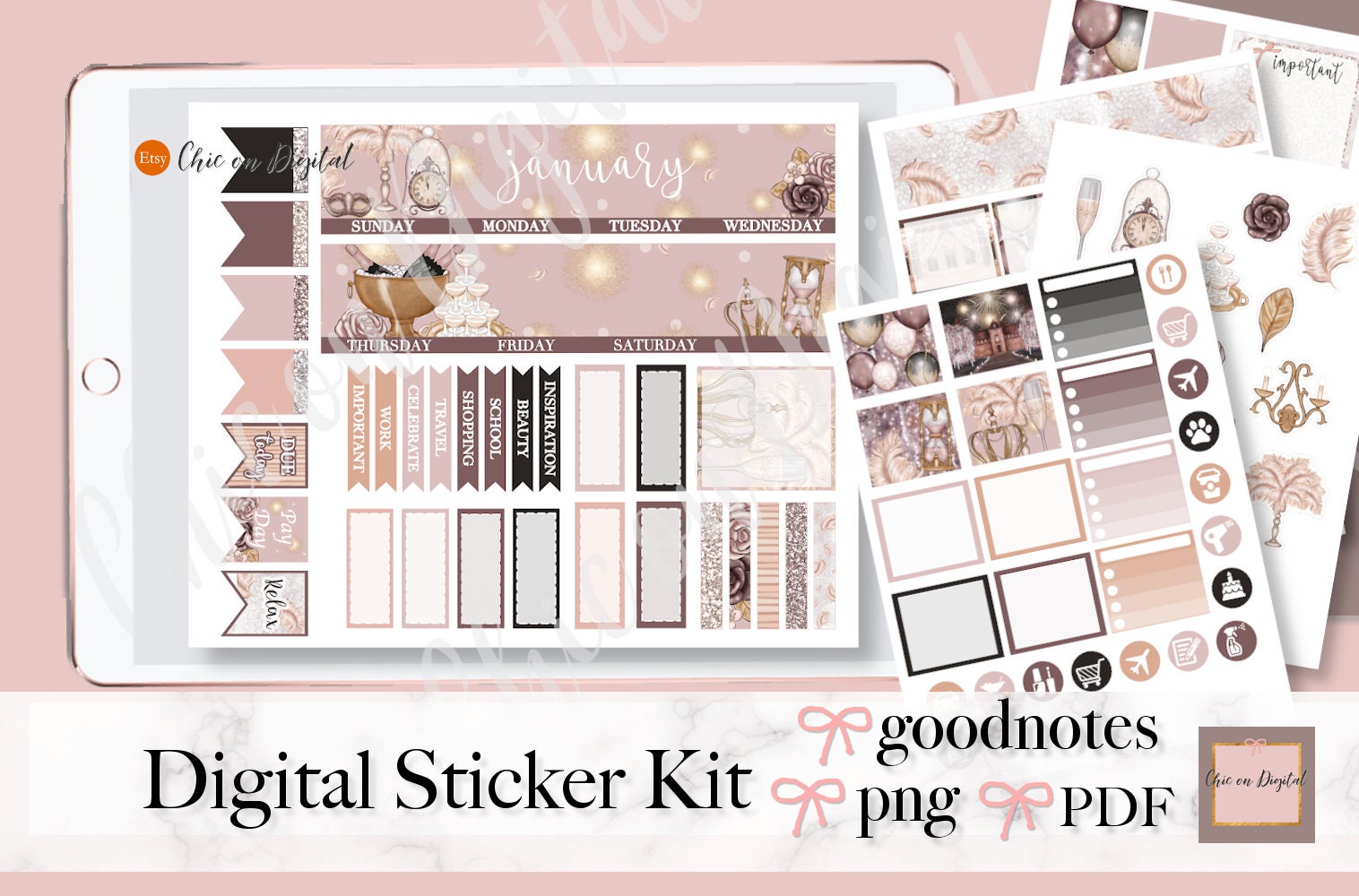 JANUARY MONTHLY KIT Digital Stickers, January Goodnotes Stickers, 2025 ...